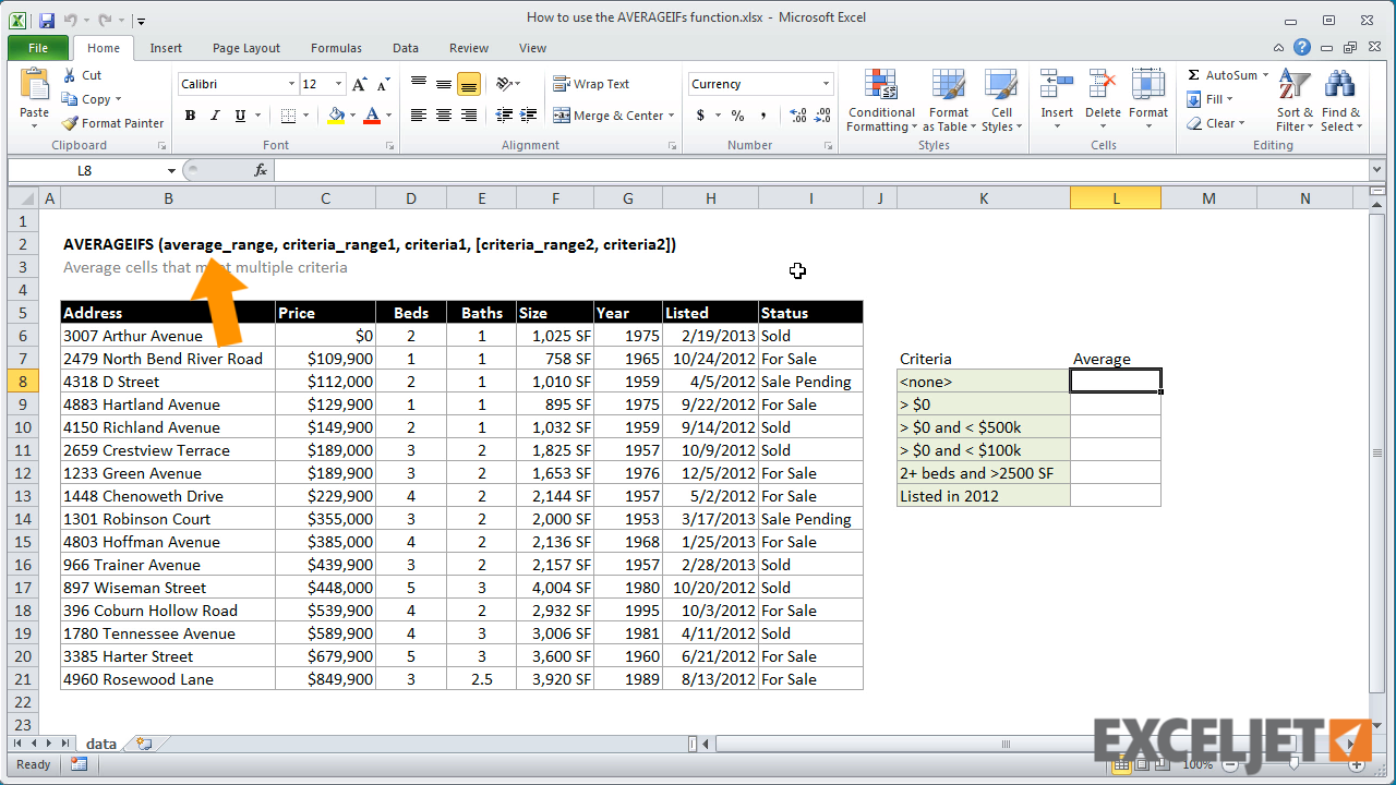 Excel Tutorial How To Use The AVERAGEIFs Function